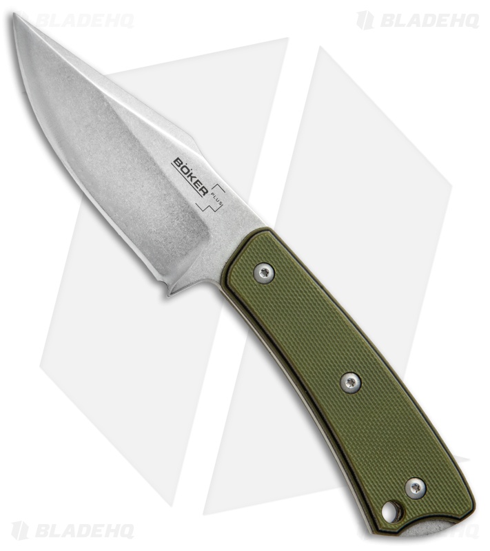 Boker Plus Piranha Fixed Blade Knife OD Green G-10 (3" Stonewash) 02BO005 - Blade HQ