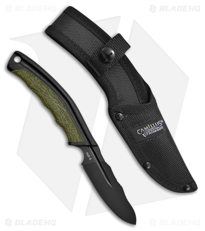 Camillus Titan BT Fixed Blade Knife Green FRN (3.75" Black) - Blade HQ