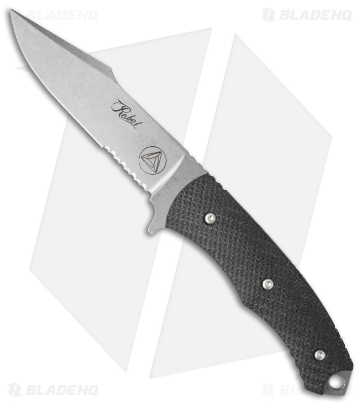 Combative Edge Rebel Fixed Blade Knife Black G-10 (5" Stonewash Serr ...
