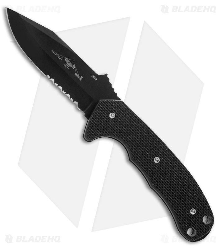 Emerson Police Utility BTS Fixed Blade Knife (3.625" Black Serr) - Blade HQ
