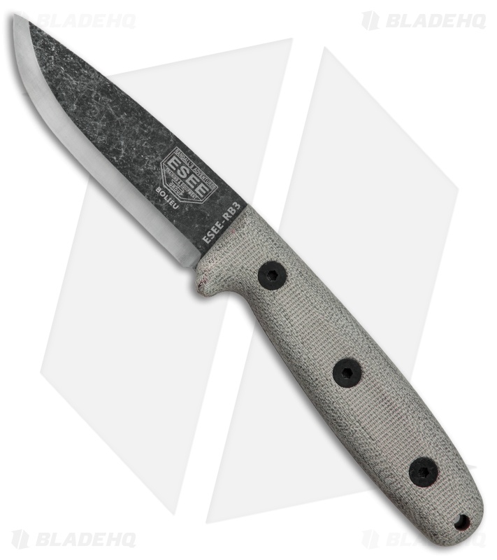 ESEE Camp-Lore Bolieu RB3 Bushcraft Knife Micarta (3.5" Black Stonewash ...