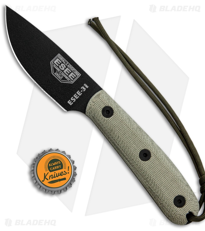 ESEE Knives ESEE-3HM Fixed Blade Knife Tan Micarta (3.6" Black) - Blade HQ