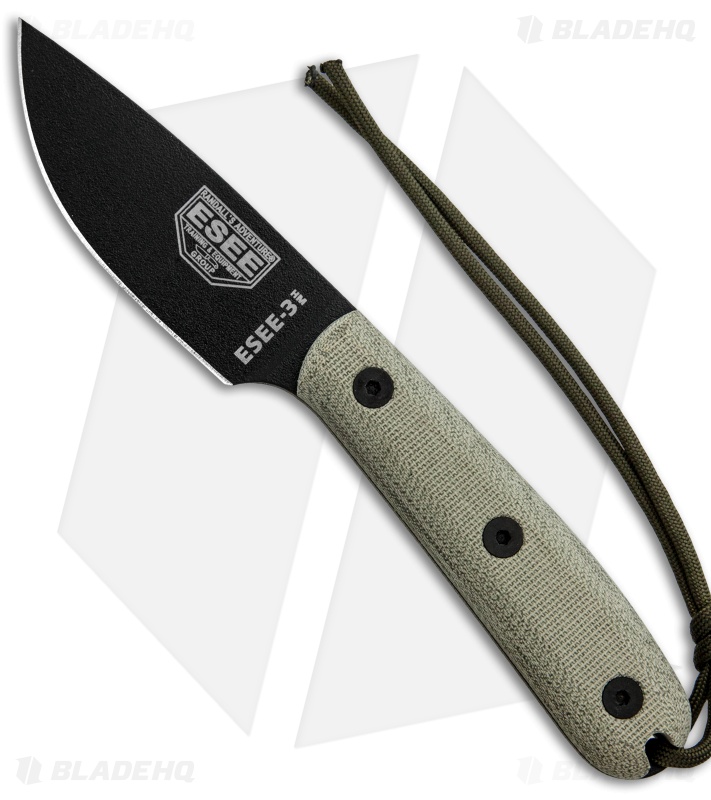ESEE Knives ESEE-3HM Fixed Blade Knife Tan Micarta (3.6" Black) - Blade HQ