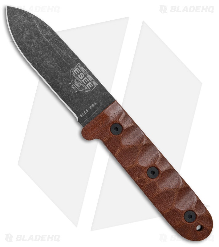 ESEE Camp-Lore PR4 Fixed Blade Knife Brown Micarta (4.1" Black SW ...