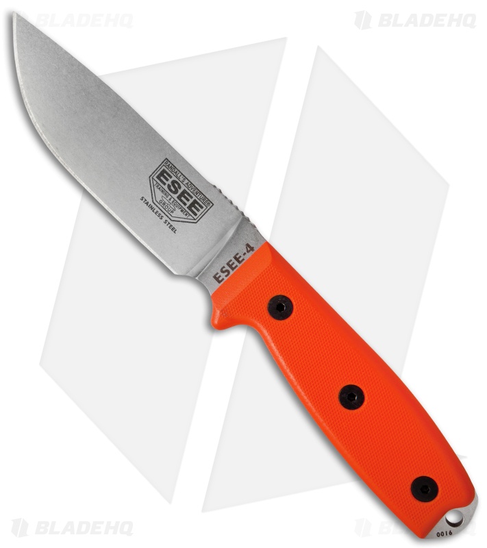 ESEE Knives ESEE-4P-MB-SS-OR Knife Orange G-10 MOLLE Back (4.5" 440C ...
