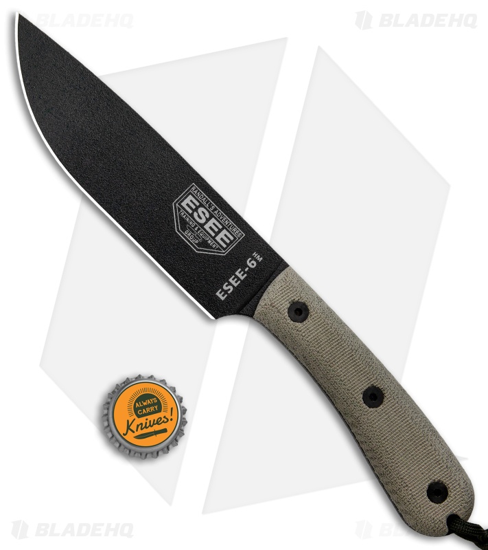 ESEE Knives ESEE-6HM Fixed Blade Knife Gray Micarta (6" Black) - Blade HQ