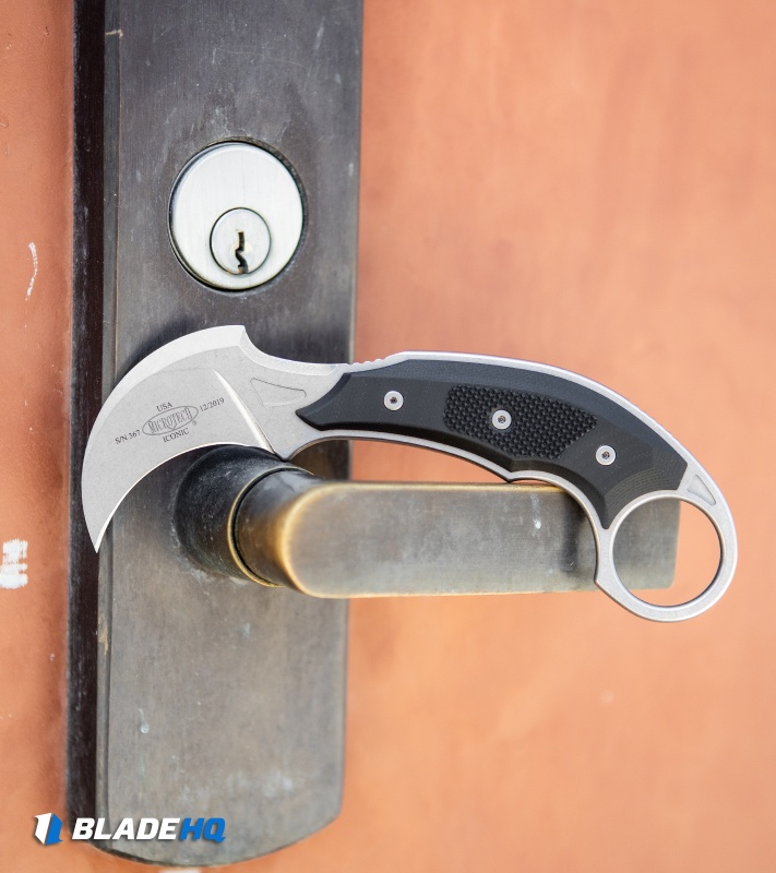 Microtech Bastinelli Iconic Karambit Fixed Blade Knife (Stonewash) 118-10R - Blade HQ