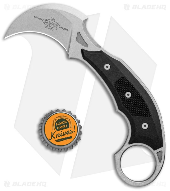 Microtech Bastinelli Iconic Karambit Fixed Blade Knife (Stonewash) 118 ...
