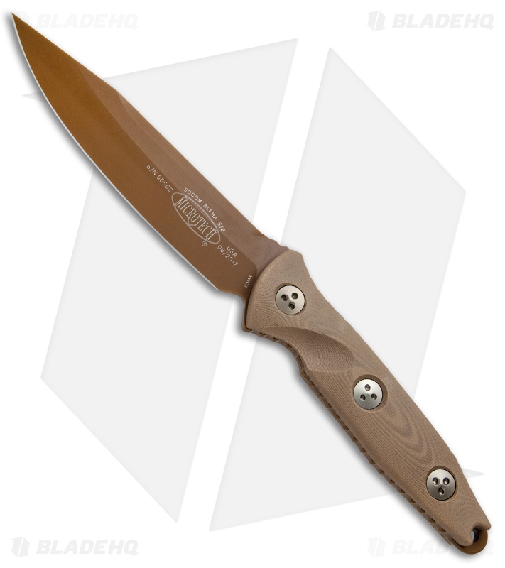 Microtech Socom Alpha Fixed Blade Knife Tan G-10 (5" Tan PVD) - Blade HQ