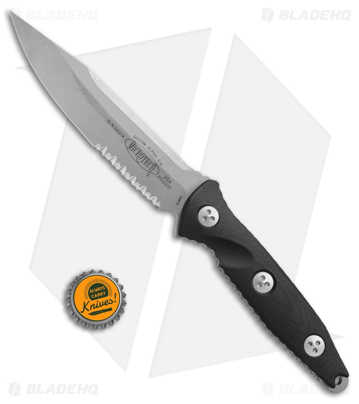 Microtech Socom Alpha Fixed Blade Knife Black G-10 (5" Apocalyptic Serr ...