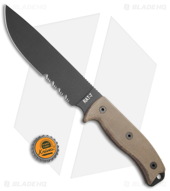 Ontario OKC RAT-7 Fixed Blade Knife (7" Black Serr) - Blade HQ