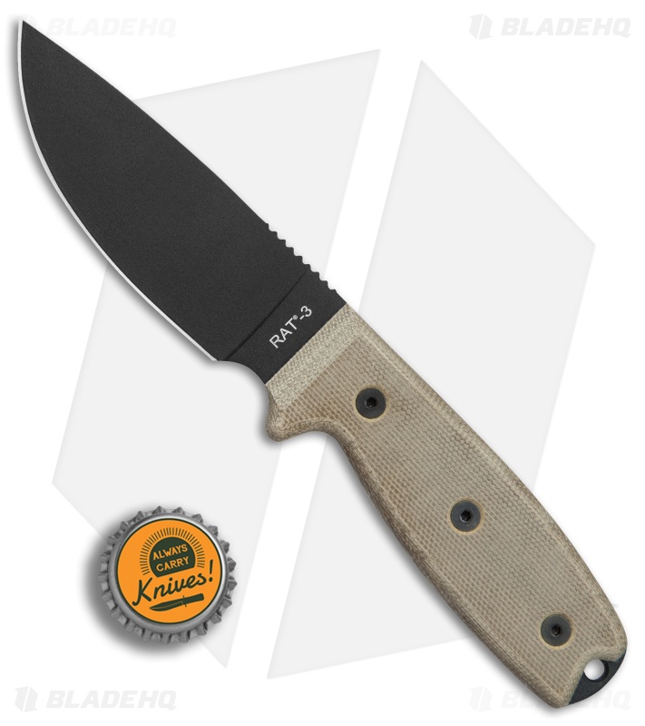 Ontario OKC RAT-3 Fixed Blade Knife Tan Micarta (3.6" Black) 8665 ...