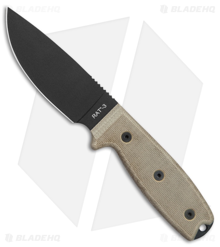 Ontario OKC RAT-3 Fixed Blade Knife Tan Micarta (3.6" Black) 8665 ...