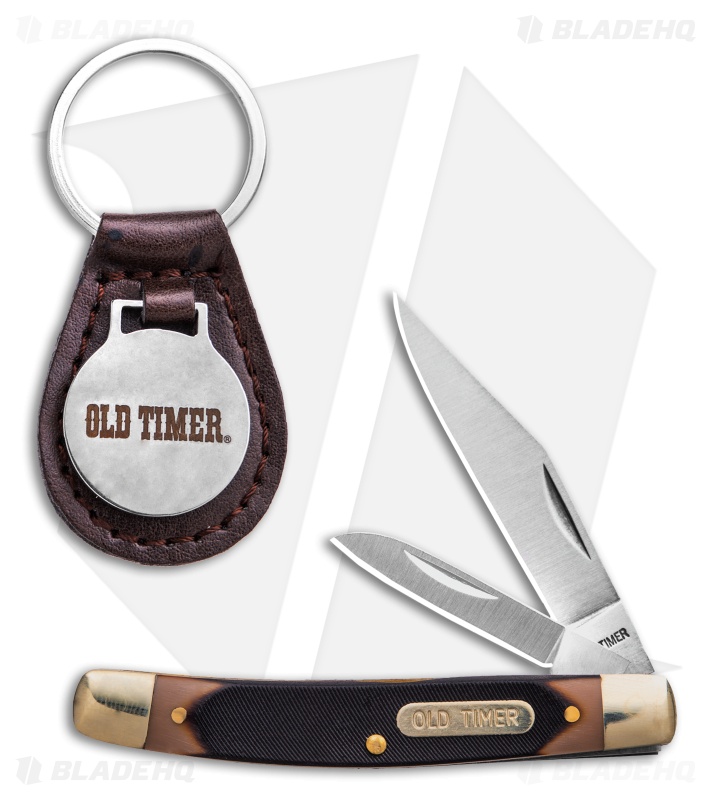 Old Timer Traditional Pocket Knife/Leather Keychain Set - Blade HQ
