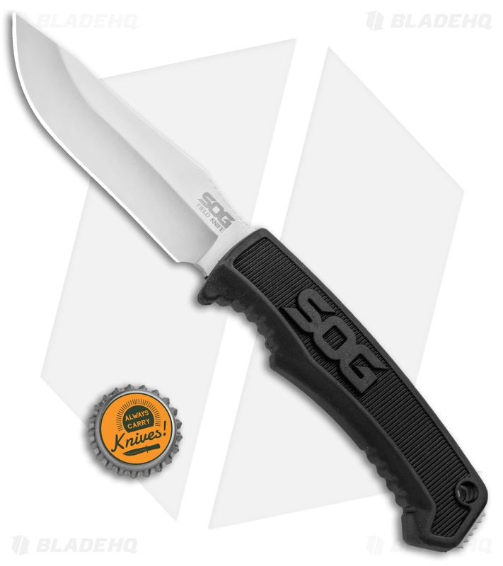 SOG Field Fixed Blade Knife Black Rubber (4" Satin) - Blade HQ