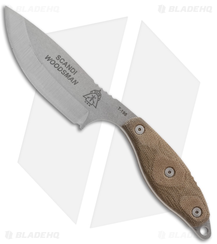 TOPS Knives Scandi Woodsman Fixed Blade Knife (3.5" Stonewash) SWOOD-3. ...