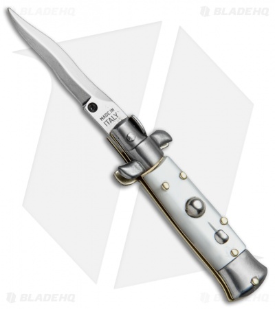 SKM 4.5" Italian Mini Stiletto Automatic Knife White Acrylic (2" Satin ...