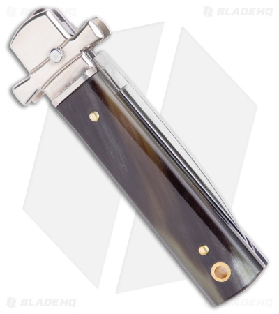 AGA 6" Lever Lock Auto Italian Knife Horn (Satin) - Blade HQ