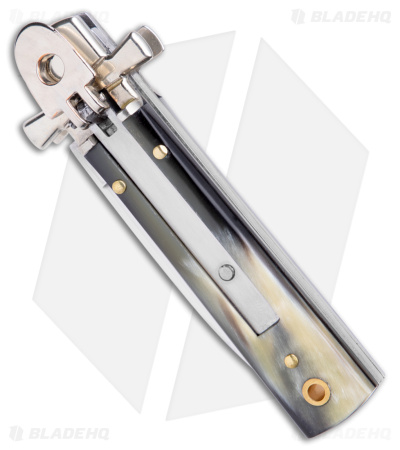 AGA 6" Lever Lock Auto Italian Knife Horn (Satin) - Blade HQ