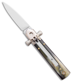 AGA 6" Lever Lock Auto Italian Knife Horn (Satin) - Blade HQ