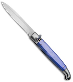SKM 9.5" Fancy Lever Lock Automatic Knife Blue Acrylic (4" Satin Bayo ...