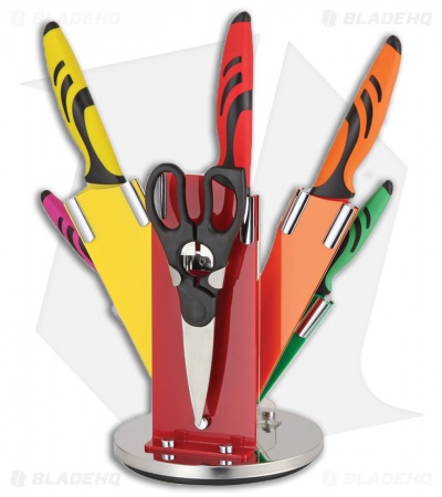 Benchmark 7-Piece Kitchen Knife Set Multi-Colored w/ Stand - Blade HQ