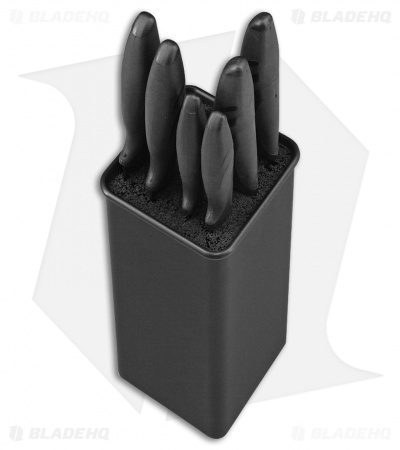 Benchmark 7-Piece Kitchen Knife Set Black Rubber w/ Stand - Blade HQ