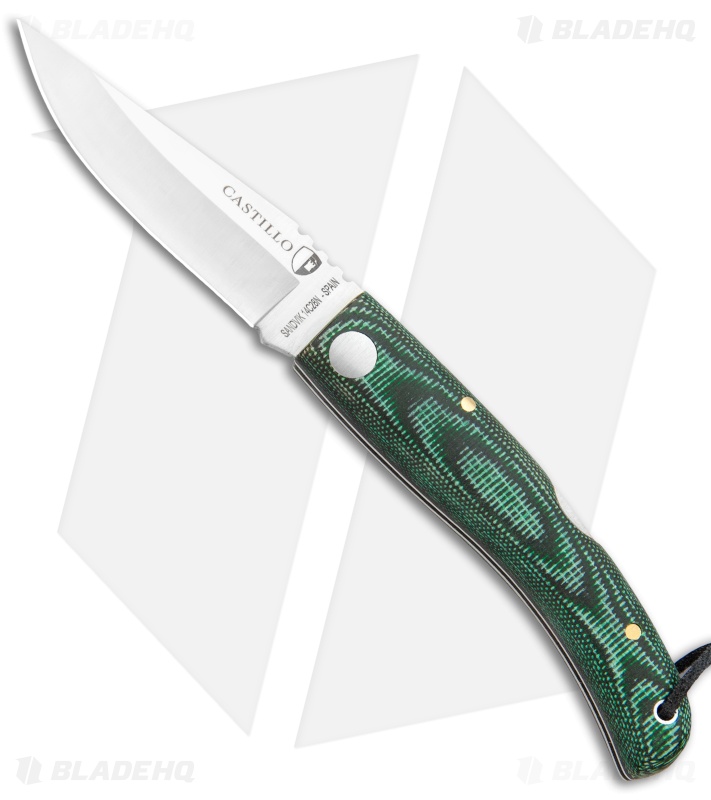 Castillo Navaja Lock Back Knife Pine Green Micarta (3" Satin) - Blade HQ