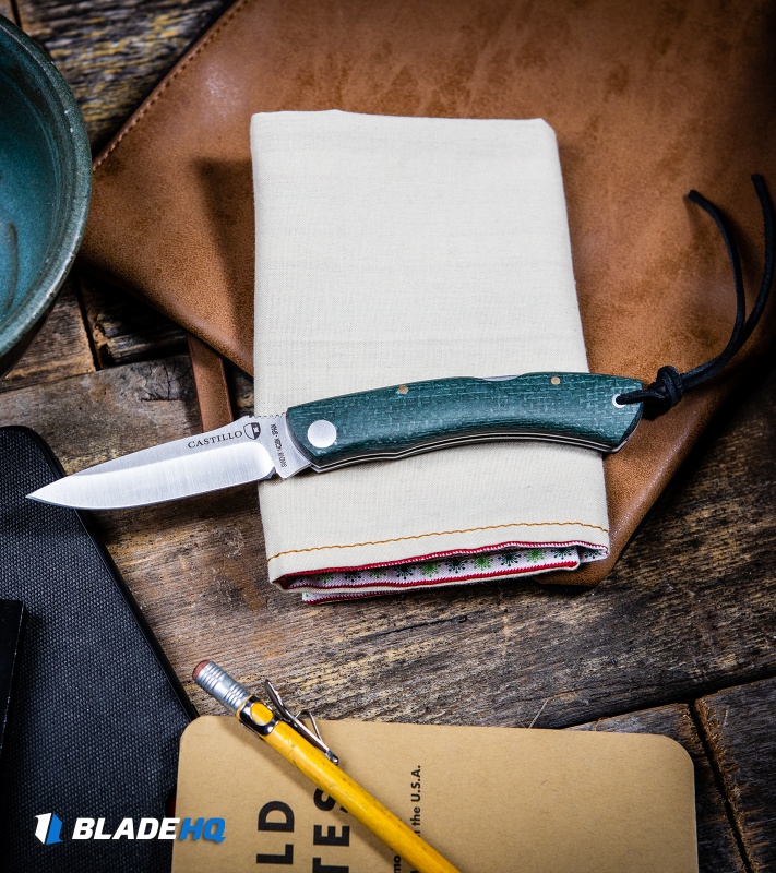 Castillo Navaja Lock Back Knife Pine Green Micarta (3" Satin) - Blade HQ