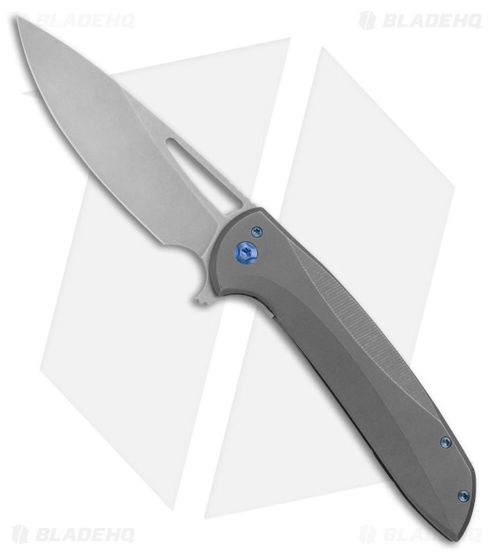 Ferrum Forge Stinger XL Frame Lock Knife Contours Gray w/ Blue HW (4 ...