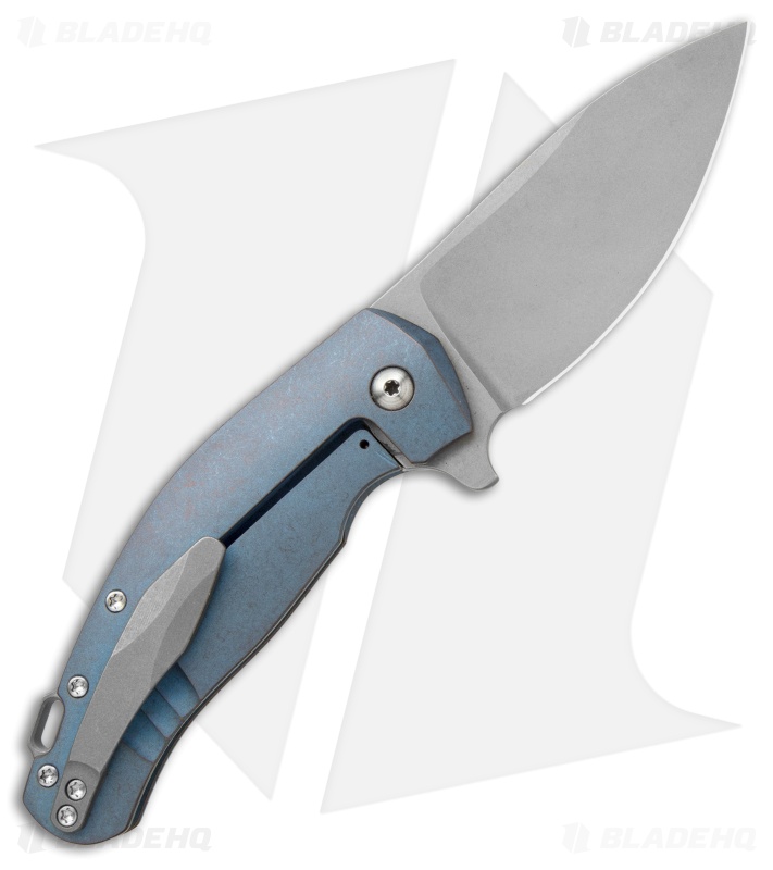 Jens Anso Knives Custom Ziggy Knife Blue Titanium (3" Stonewash) - Blade HQ