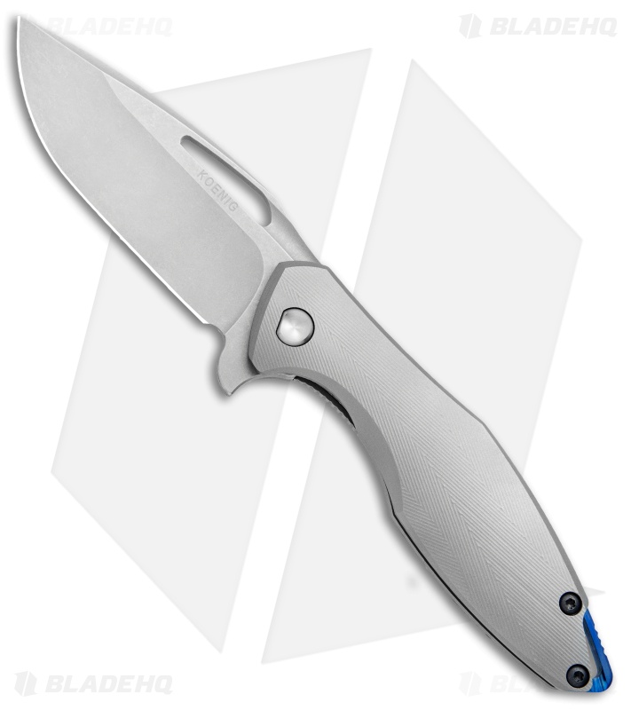Koenig Arius Style 57 Frame Lock Knife Patterned Ti (3.5" Stonewash ...