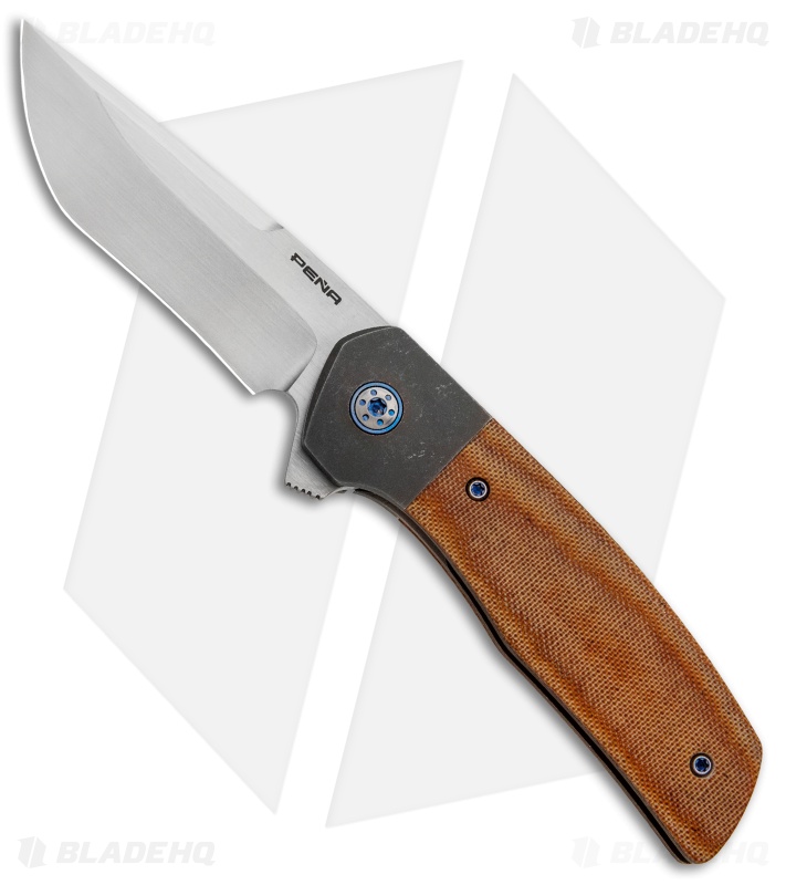 Pena Knives Custom Dingo Frame Lock Knife Brown Micarta/Ti (3.25" Satin ...