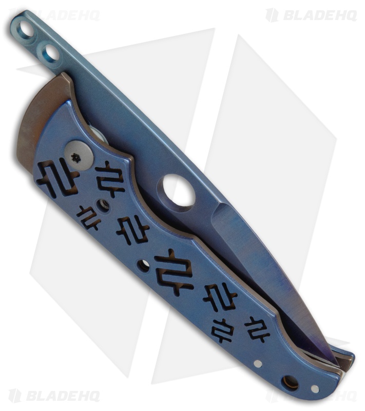 Snody Knives Custom Titanium Elite Friction Folder Knife (2.375" Blue ...