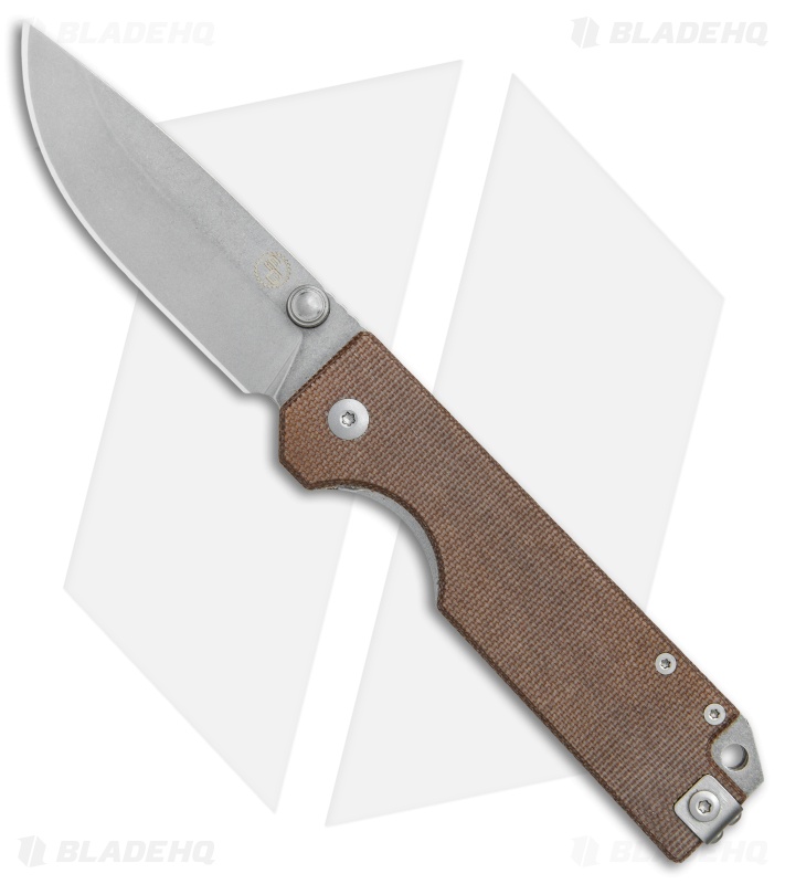 StatGear Ausus Liner Lock Folding Knife Brown Micarta (3.5" Stonewash ...