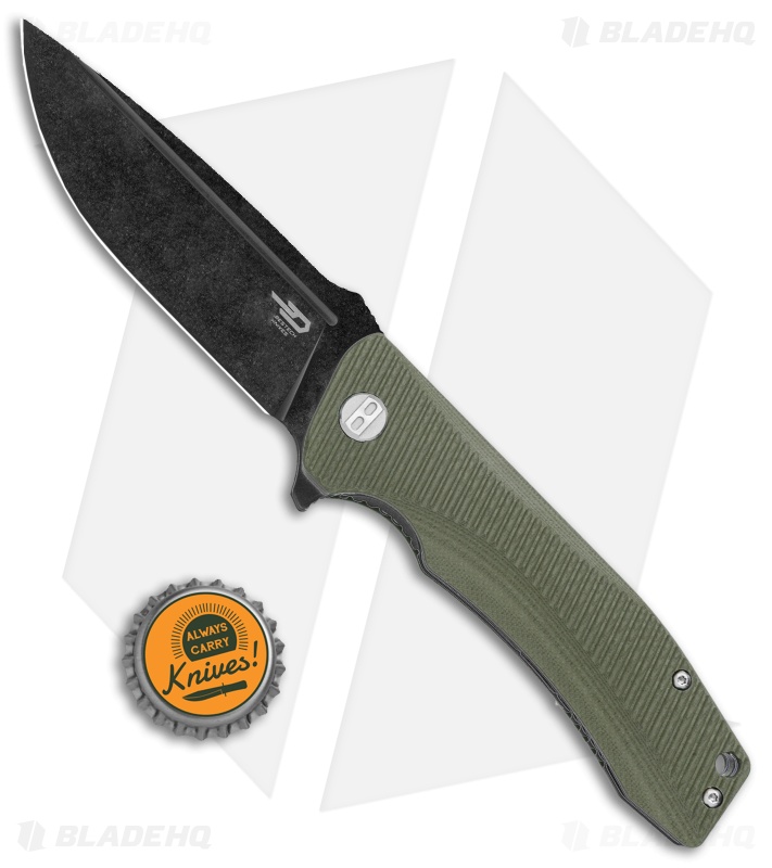 Bestech Knives Mako Liner Lock Knife Milled Green G-10 (3.75" D2 Black ...