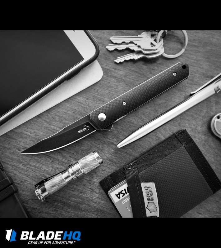 Boker Mini Kwaiken Exclusive Flipper Knife Carbon Fiber (3" Smokewash ...