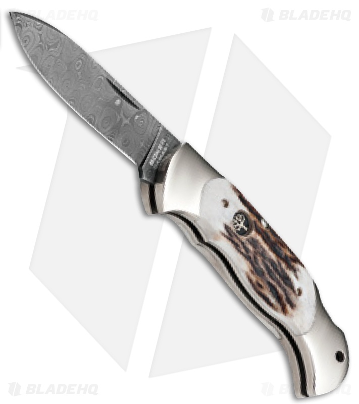 Boker Scout Knife Stag Handle 3" Damascus 112201DAM
