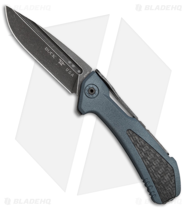Buck 829 Marksman Elite Folding Knife Blue w/ Carbon Fiber Inlay (3.5 ...