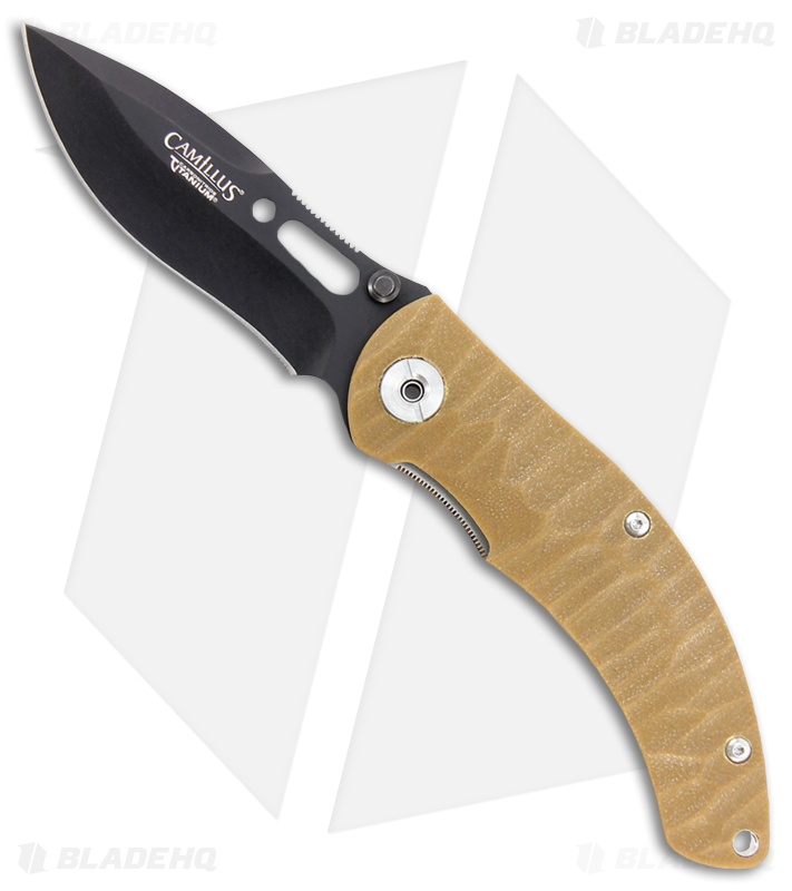 Camillus Charge Liner Lock Knife Tan G-10 (3.25" Black) 19207 - Blade HQ