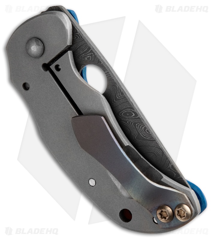 Deviant Blades Tiny Frame Lock Knife Blue G-10 (2.25" Damascus) - Blade HQ