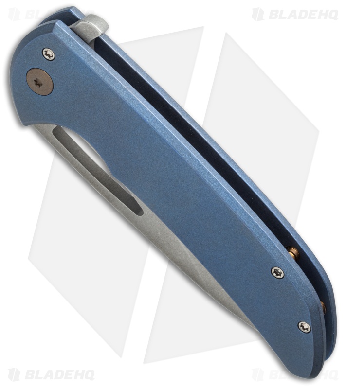 Ferrum Forge Archbishop Flipper Knife Plain Blue Ti (3.5" BB/SW) - Blade HQ