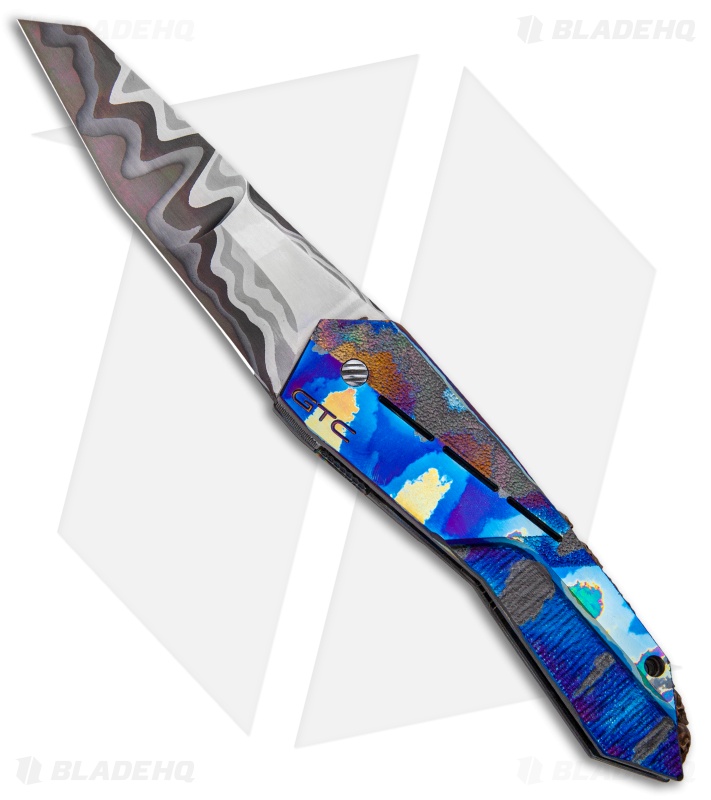 GTC Knives Custom Airborne SLT Frame Lock Knife Ti Damascus (3.75" San ...