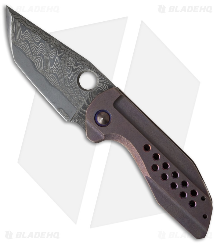 TuffKnives Custom Mini Catalyst Frame Lock Knife Ti (3.5" Damascus ...