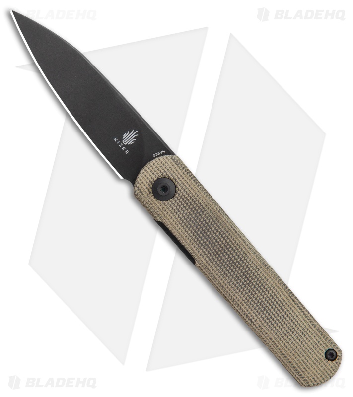 Kizer Feist Flipper Knife | Green Micarta + Black - Blade HQ