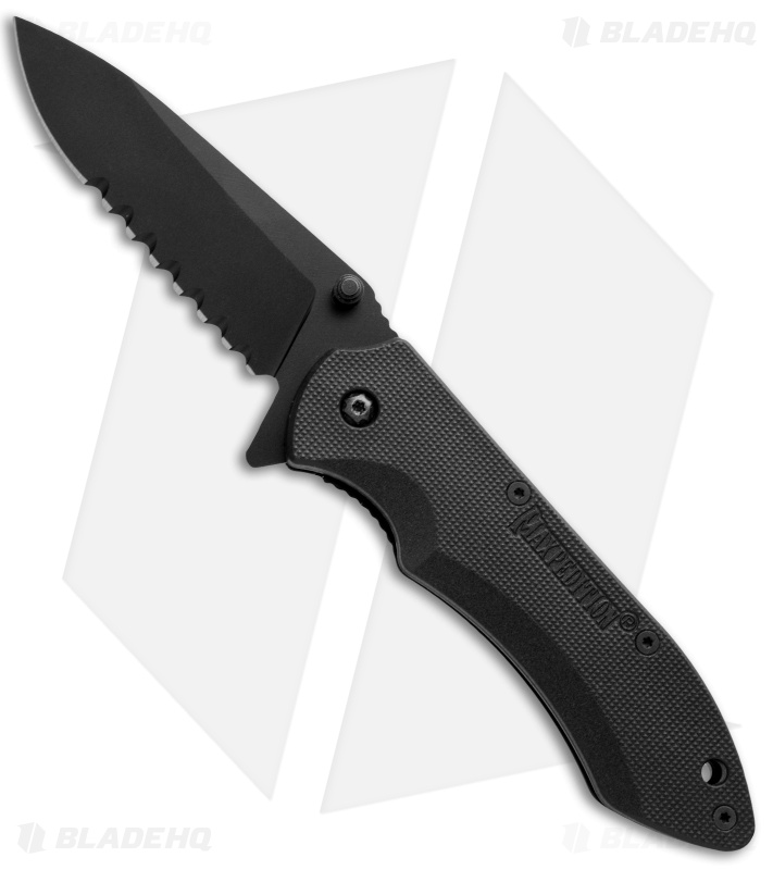 Maxpedition Ferox Liner Lock Knife Black (3.25" Black Serr) - Blade HQ