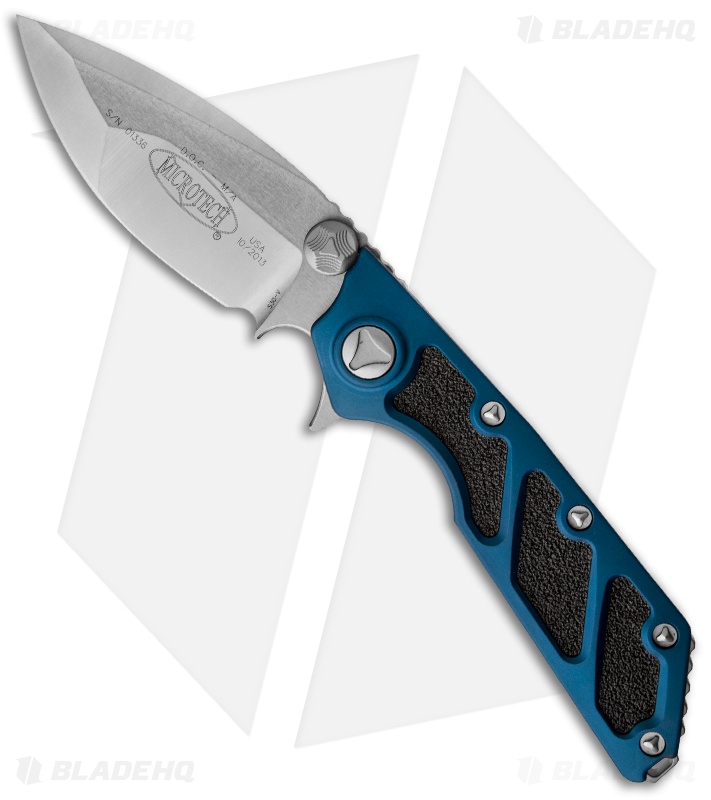 Microtech DOC Flipper Knife Blue Aluminum (3.75" Stonewash Plain) 153-10BL - Blade HQ
