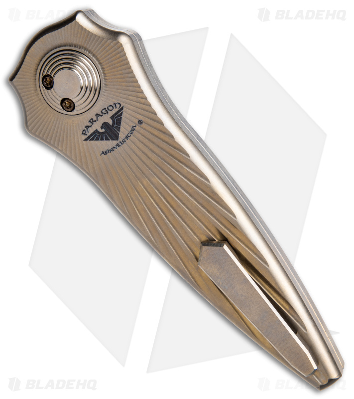 Paragon Warlock Folding Knife Antique Gold Ti - Blade HQ