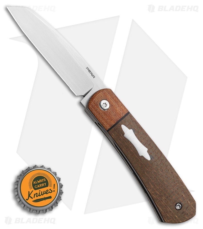 Pena Knives Custom Apache Front Flipper Knife Green Burlap Micarta (2. ...