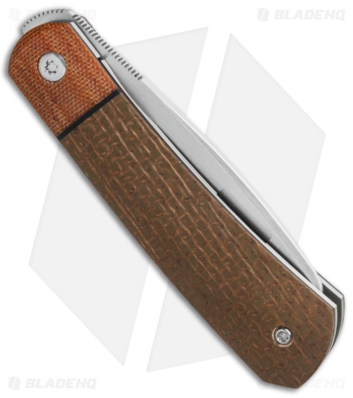 Pena Knives Custom Apache Front Flipper Knife Green Burlap Micarta (2. ...
